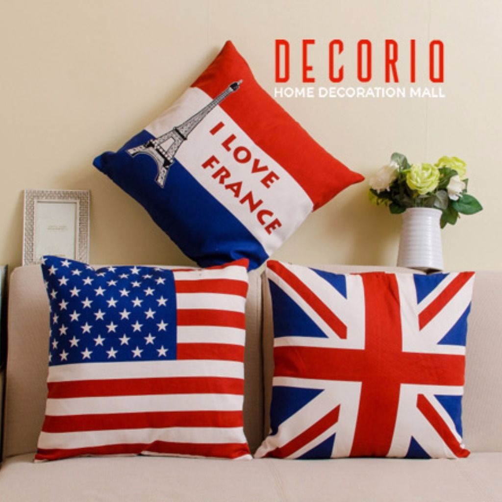 ปลอกหมอนอิง ลายธงชาติอเมริกา ฝรั่งเศส สหราชอาณาจักร ทำจากผ้าลินิน ...