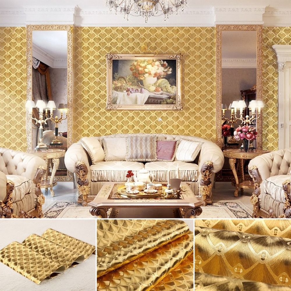 วอลเปเปอร์ติดผนังลายใบพัดเล็ก สีทอง - JPS Wallpaper | Wazzadu