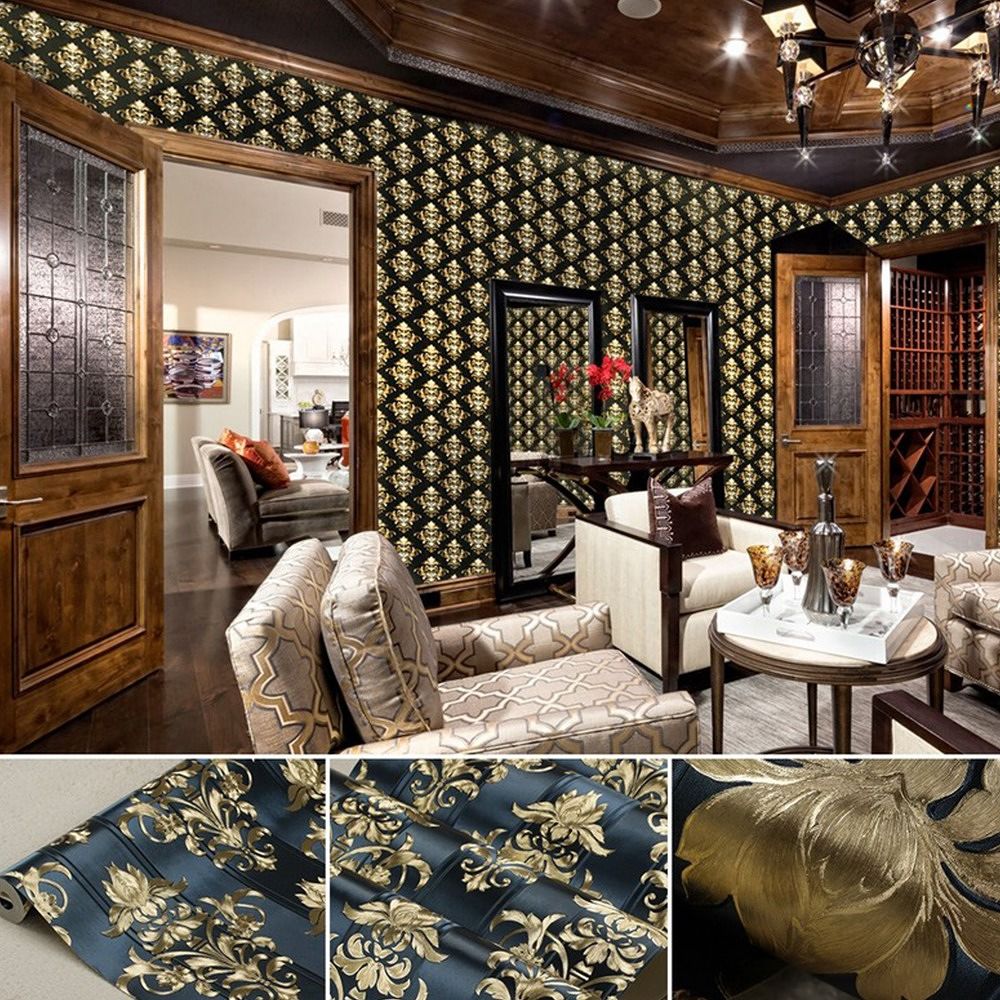 วอลเปเปอร์ติดผนังลายหลุยส์ สีทองพื้นกรม - JPS Wallpaper | Wazzadu